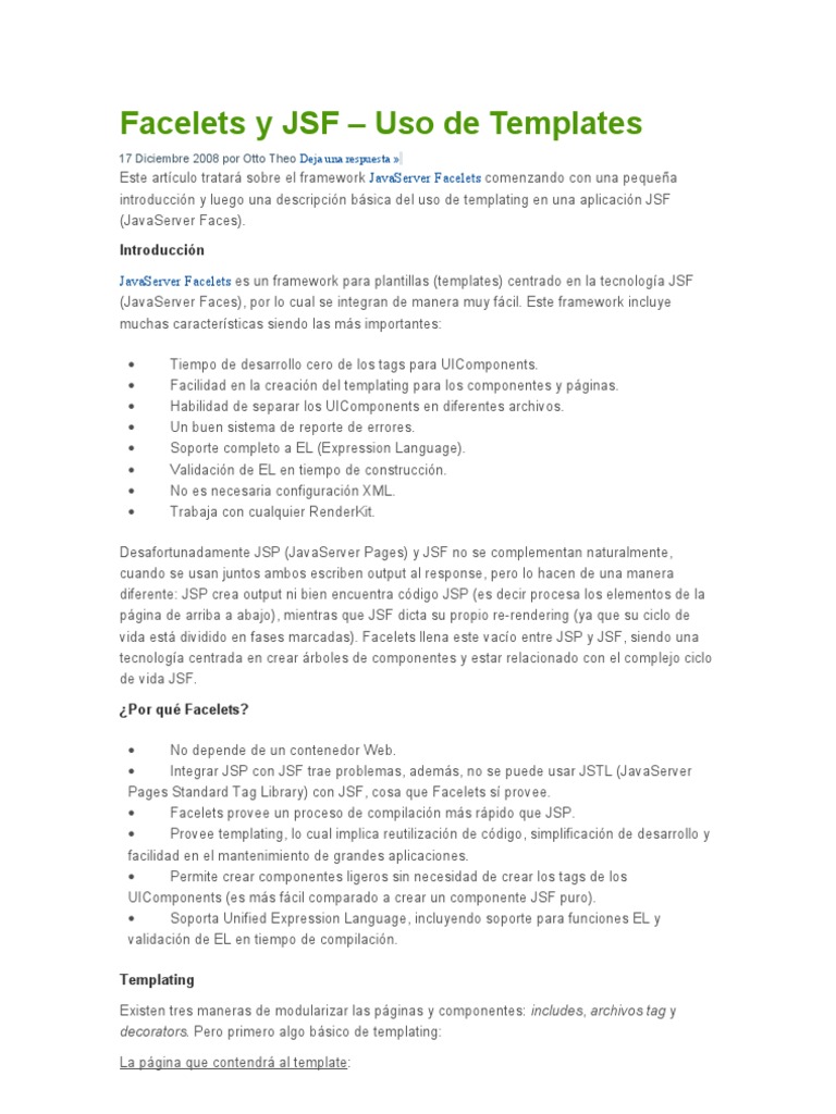 Facelets y JSF | PDF | Páginas del servidor Java | Plataforma Java