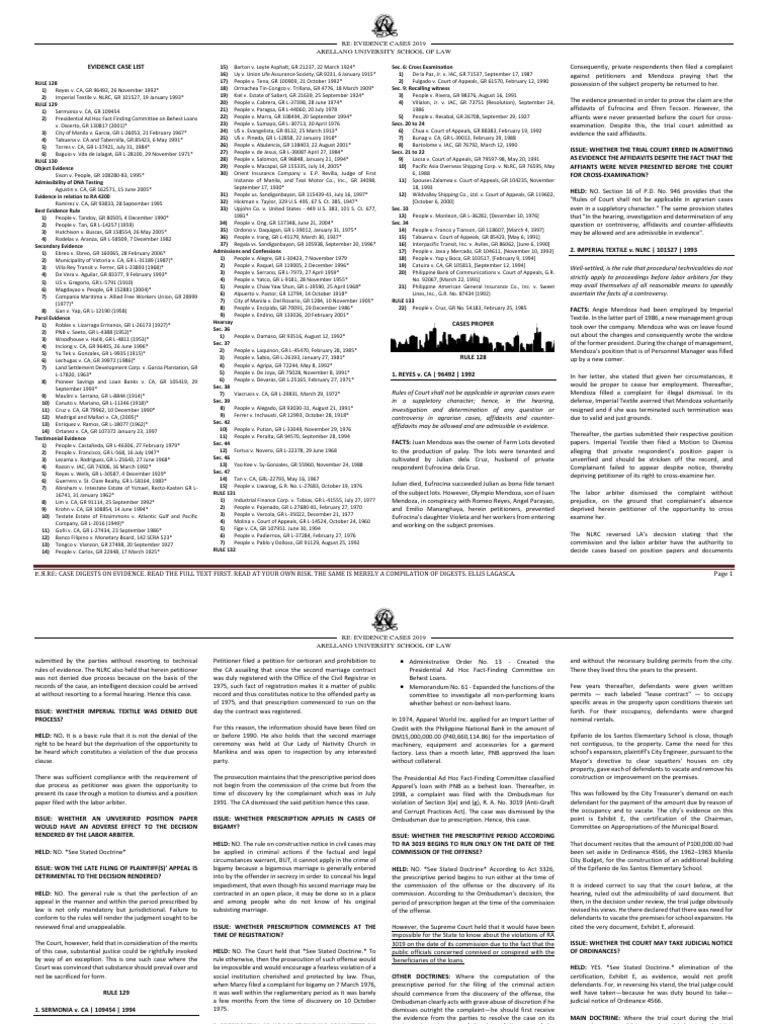 2019 Escolin Evid Cases Ver. 9 | PDF | Statute Of Limitations | Complaint