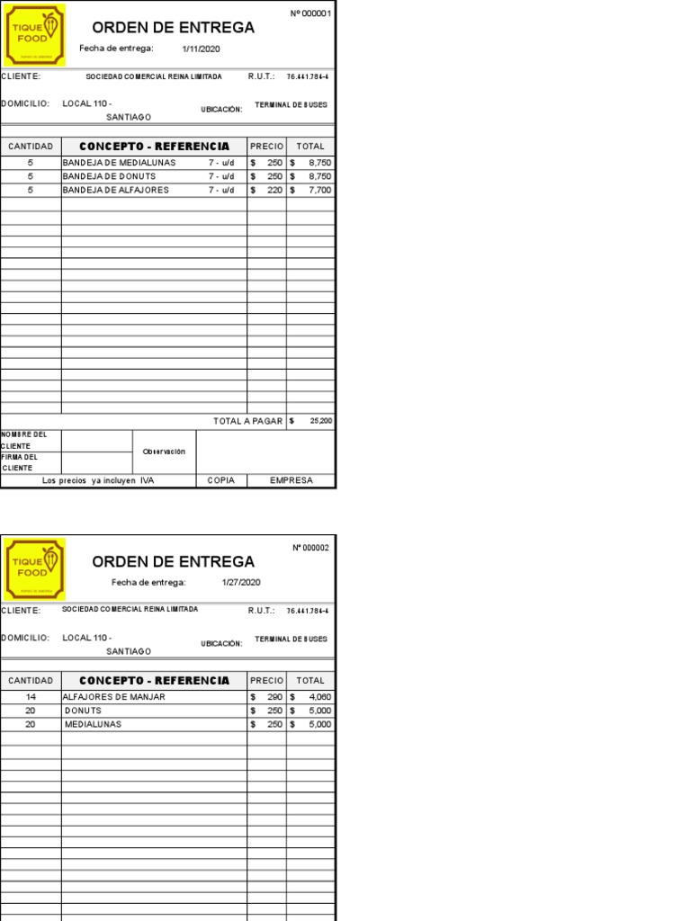Modelo Nota de Entrega Excel | PDF