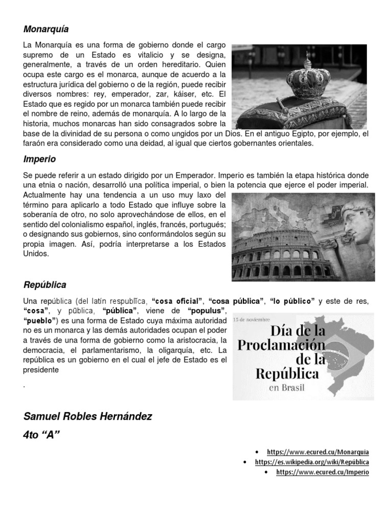 Definicion de Republica, Monarquia e Imperio | PDF