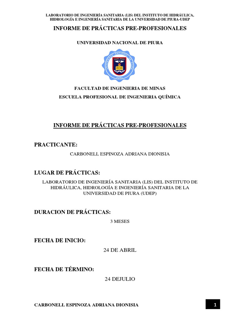 Informe de Pract Pre-Profesionales - Udep 2 | Descargar gratis PDF | Ph | Destilación