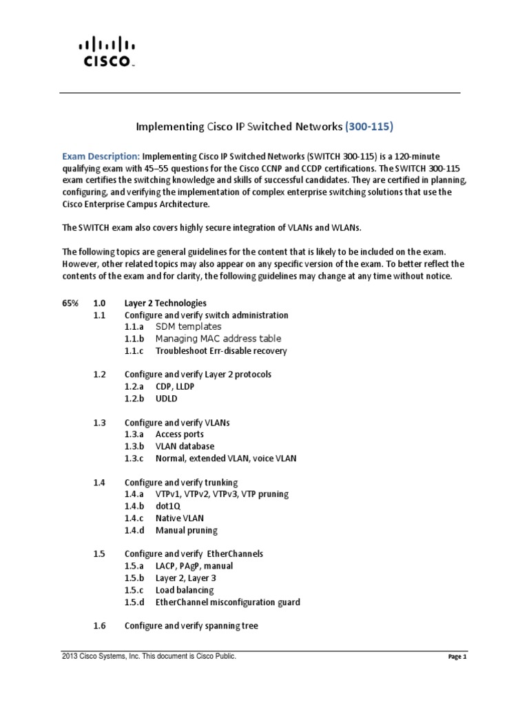 Implementing Cisco IP Switched Networks (300-115) PDF | PDF | Network ...