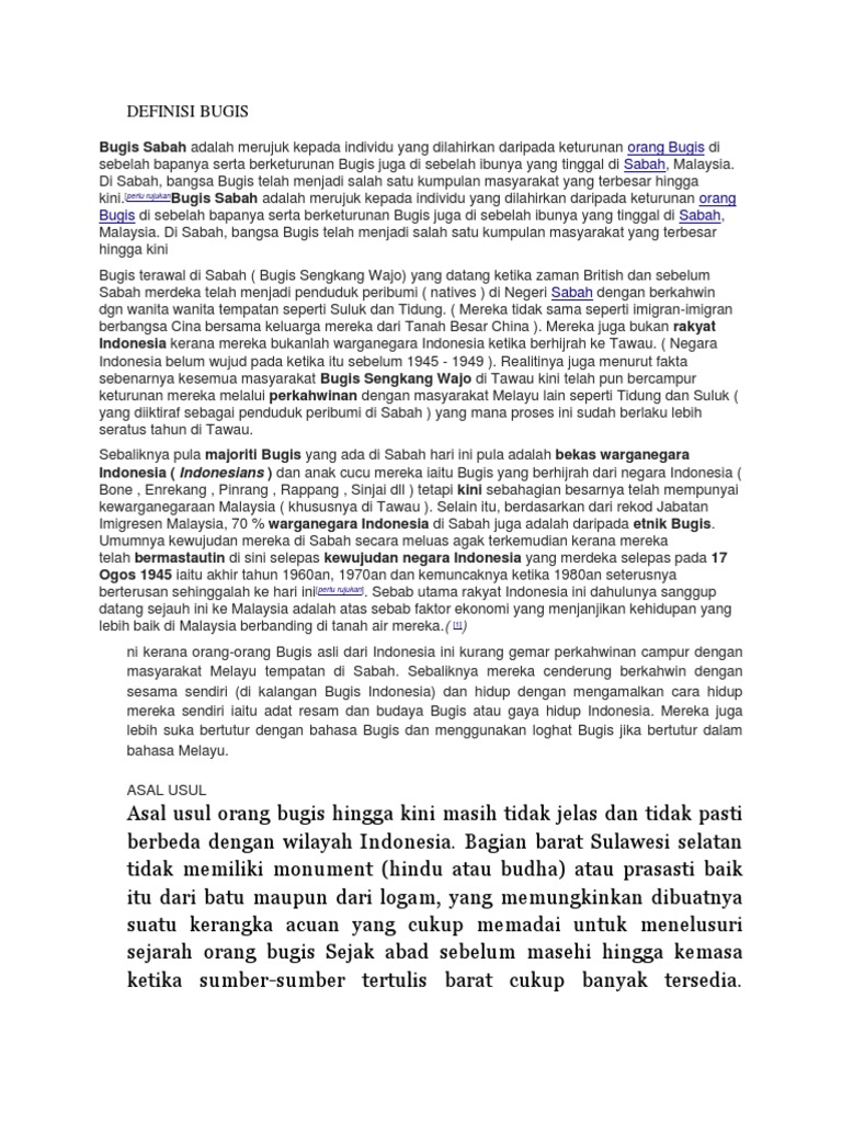 SEJARAH DAN BUDAYA BUGIS DI SABAH | PDF