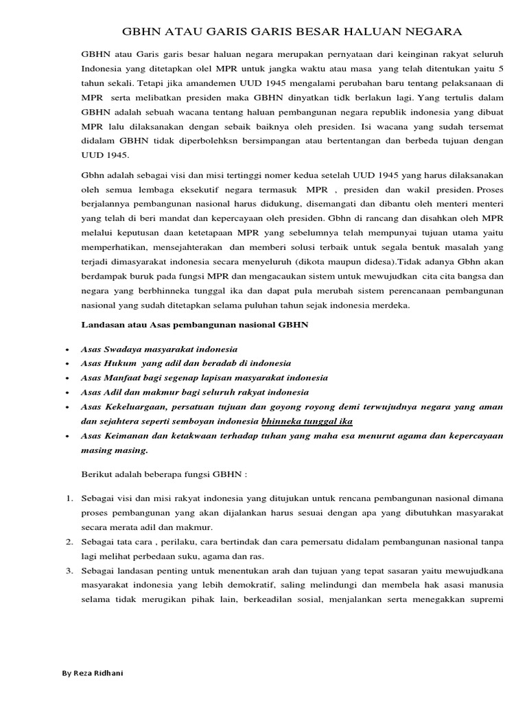 GBHN Atau Garis Garis Besar Haluan Negara | PDF