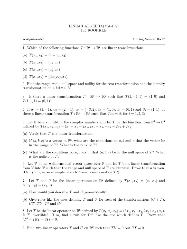 Tut 3-1 | PDF | Linear Map | Linear Algebra