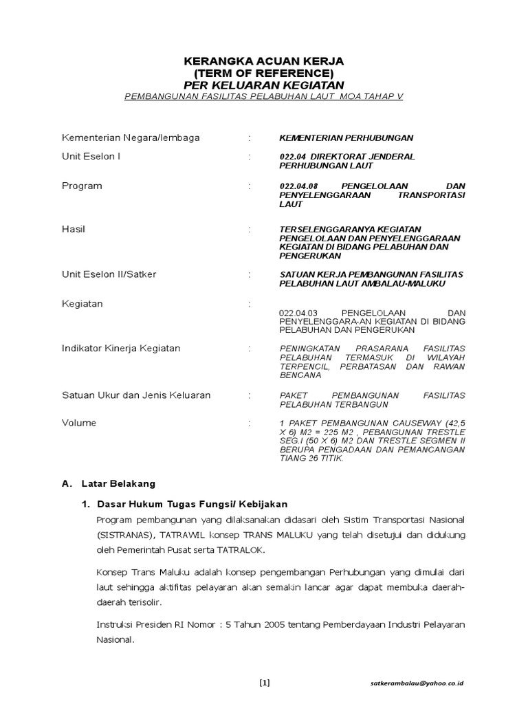 Kerangka Acuan Kerja Moa Causeway, Trestle, Dermaga, Pancang | PDF