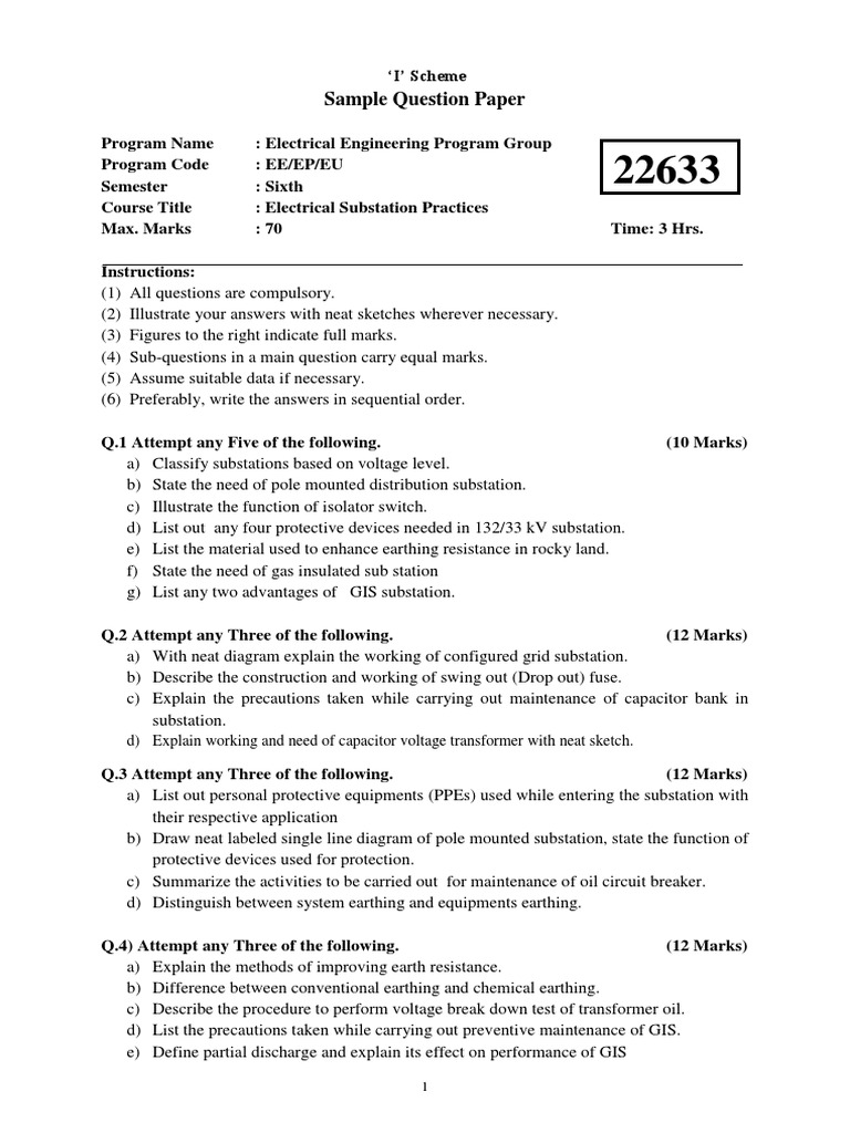 22633-Sample-Question-Paper (Msbte Study Resources) | PDF | Electrical ...