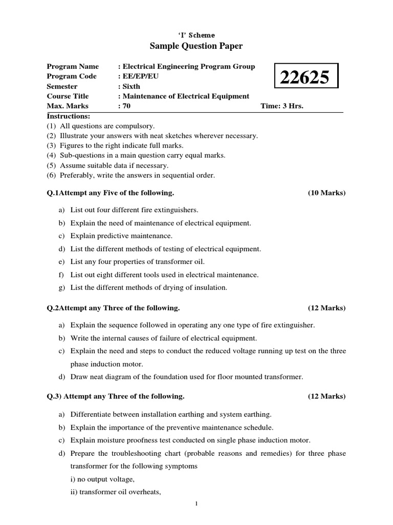 22625-Sample-Question-Paper (Msbte Study Resources) | PDF | Transformer | Electric Motor