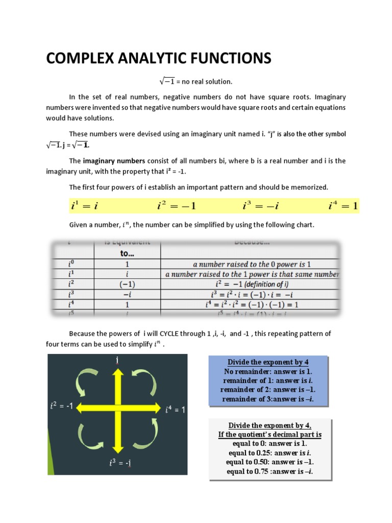 COMPLEX ANALYTIC FUNCTIONS Hand Out | PDF | Complex Number ...