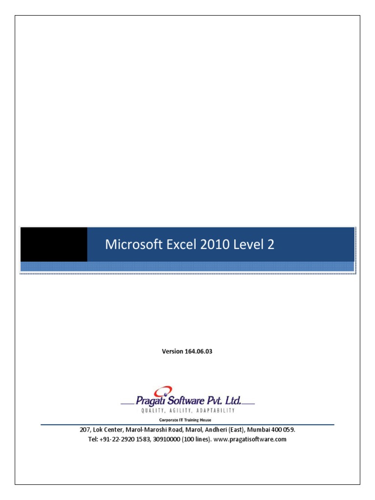 MS Excel Level 2 2010 | PDF | Spreadsheet | Microsoft Excel