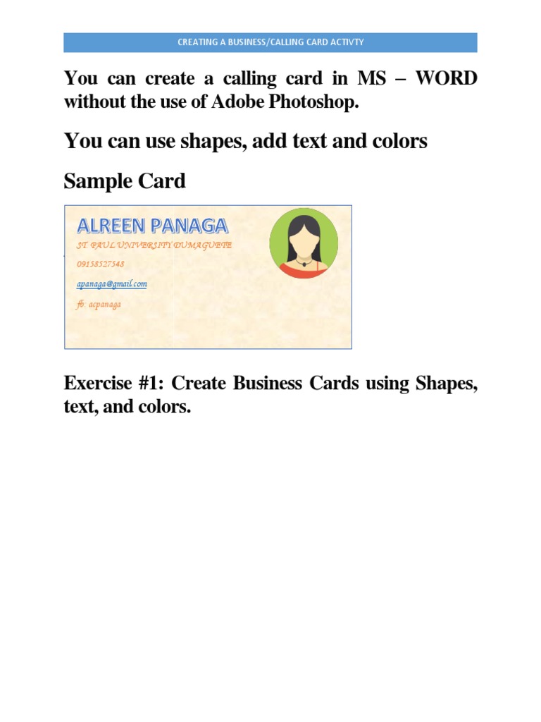 Create Business Cards in MS Word | PDF | Career & Growth