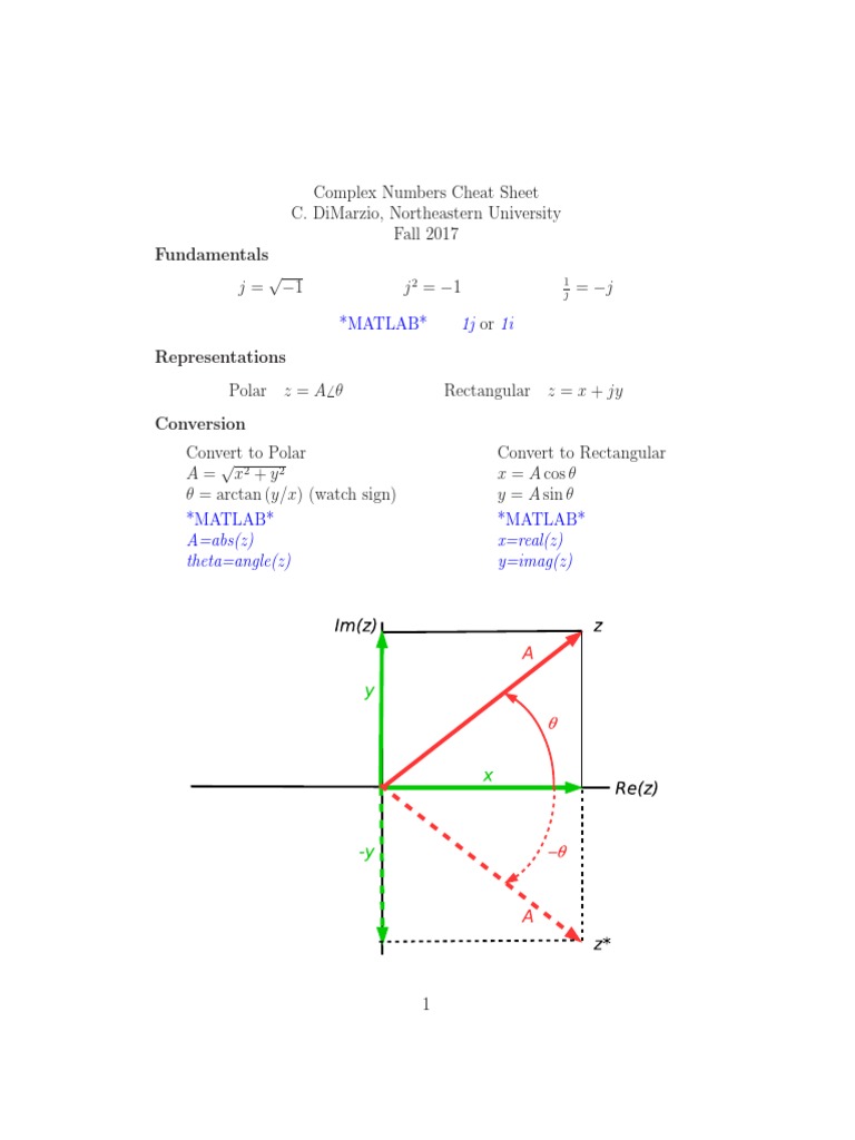 Complex Number Cheat Sheet | PDF | Sine | Trigonometric Functions