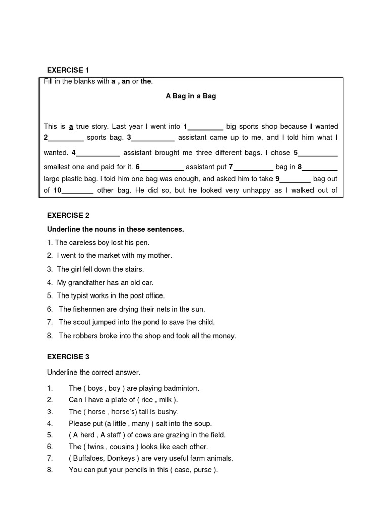 Grammar Exercise Form 1 | PDF | Grammar | Linguistics