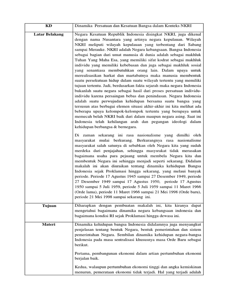 Dinamika Persatuan Dan Kesatuan Dalam Konteks Nkri | PDF