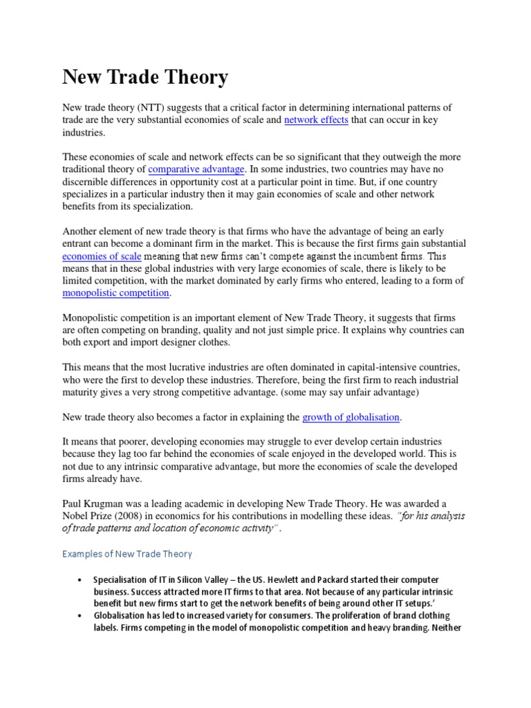 New Trade Theory | PDF | Economies Of Scale | Competition