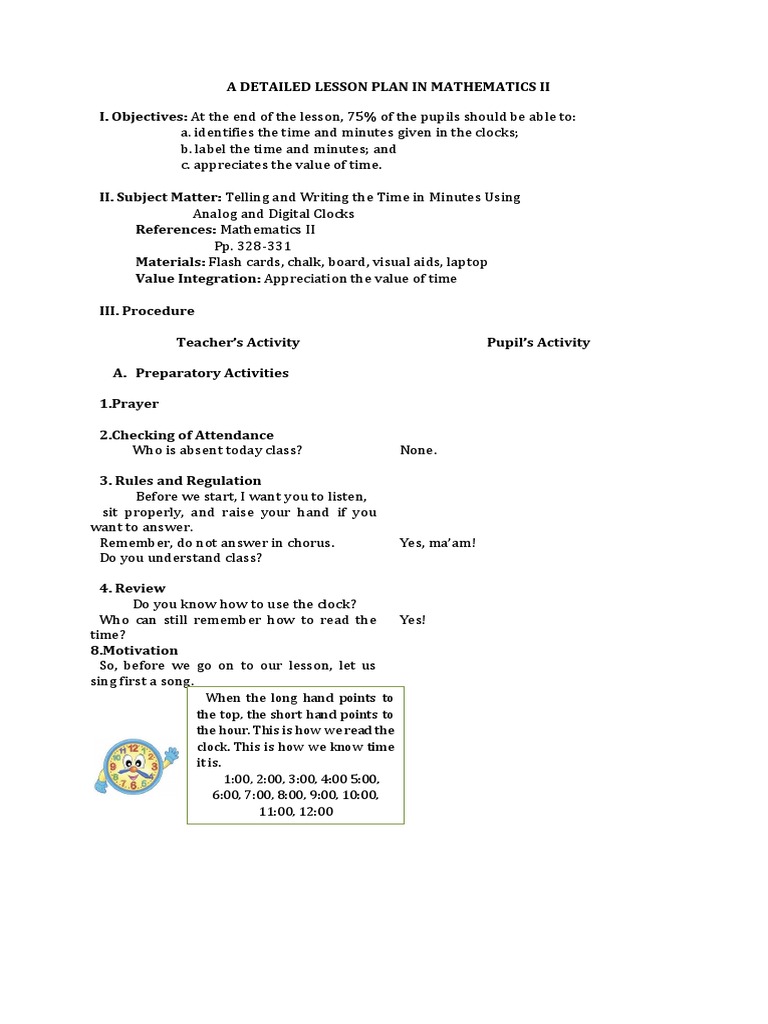 A - DETAILED - LESSON - PLAN - IN - Mathematics II | PDF | Clock | Time