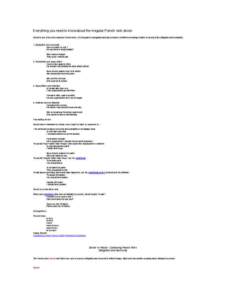 An In-Depth Guide to the Uses and Conjugations of the Irregular French ...