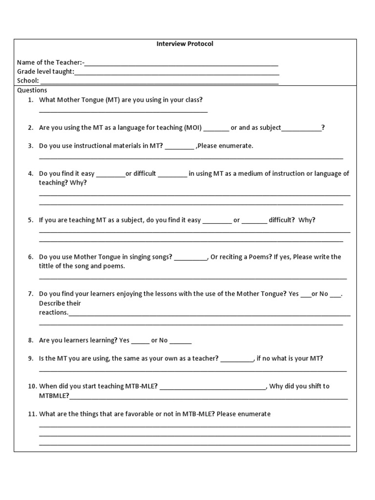 Interview Protocol | PDF | Applied Psychology | Education Theory