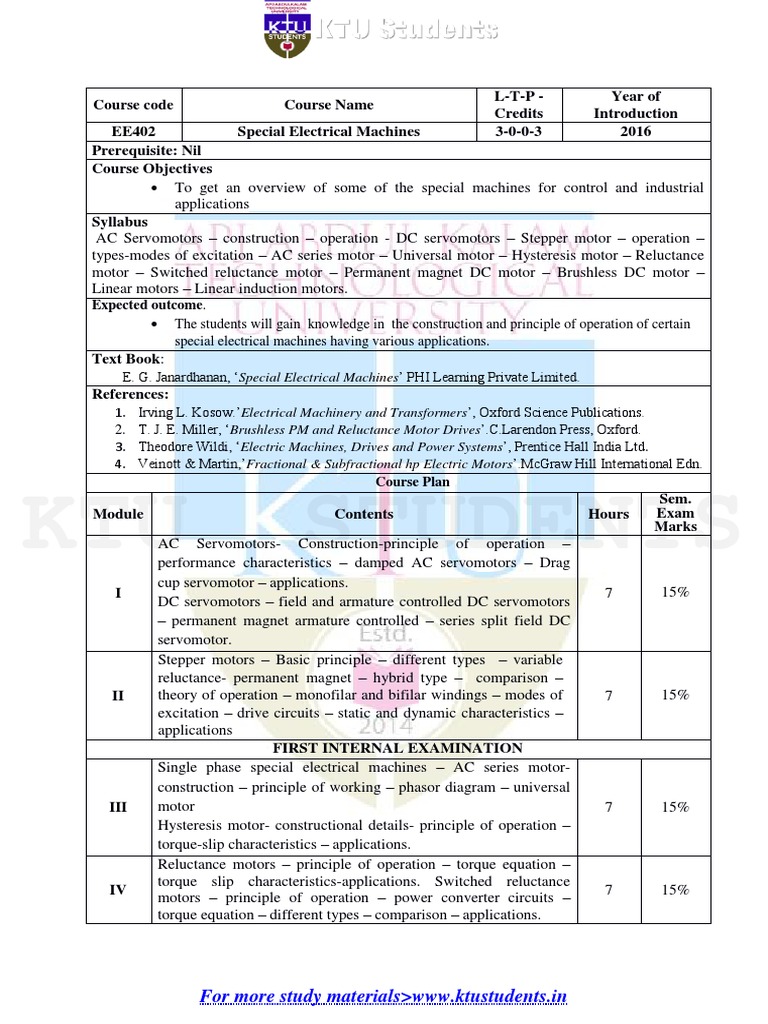 EE402 Special Electrical Machines | Download Free PDF | Electric Motor ...