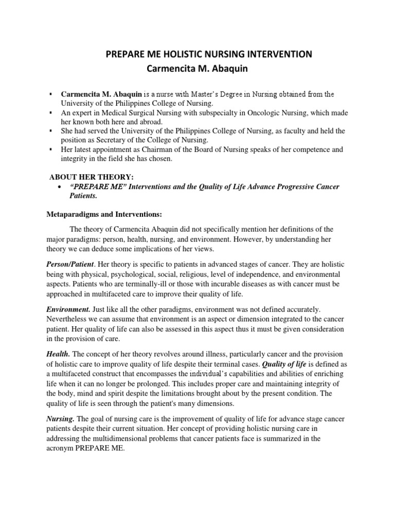 Abaquin's Prepare Me Holitic Nursing Intervention | PDF | Relaxation ...