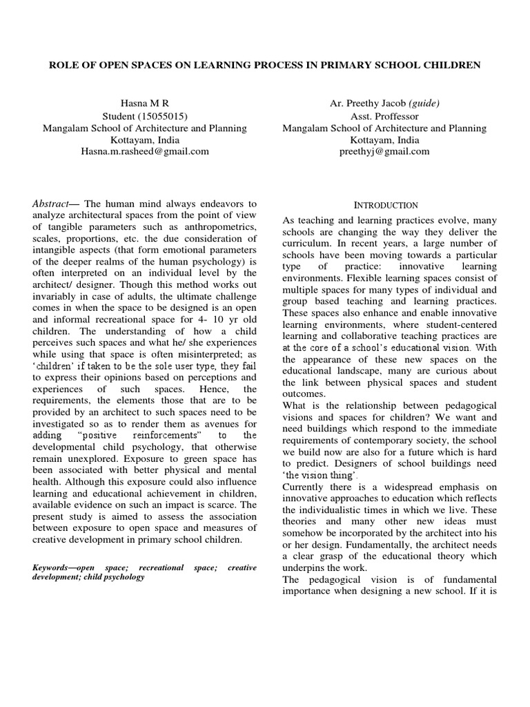Final Dissertation Paper - Role of Open Spaces in Learning | Download Free PDF | Learning | Teachers