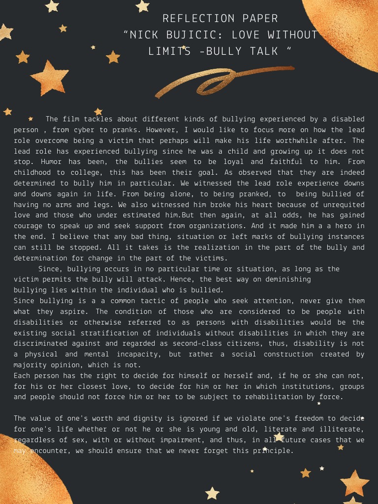 Reflection Paper Dnick Bujicic Love Without Limits Bully Talk