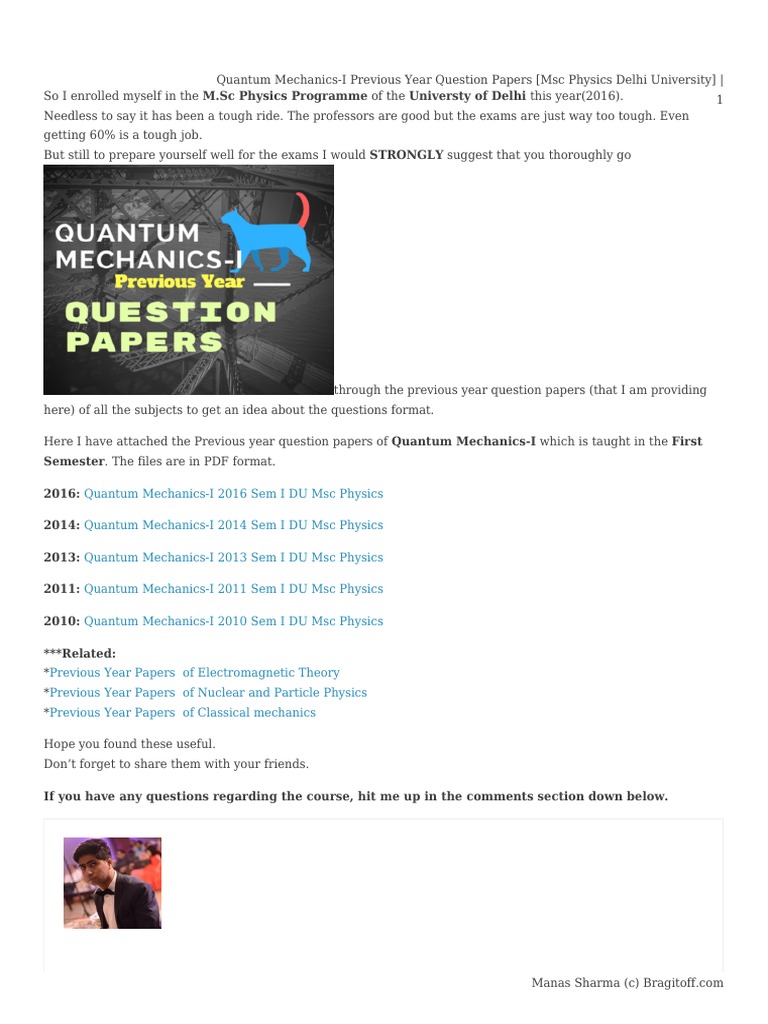 Quantum Mechanics-I Past Papers PDF | PDF | Natural Sciences | Quantum ...