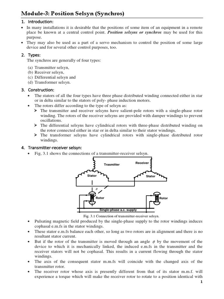 Position Selsyn | PDF | Electrical Components | Magnetic Devices