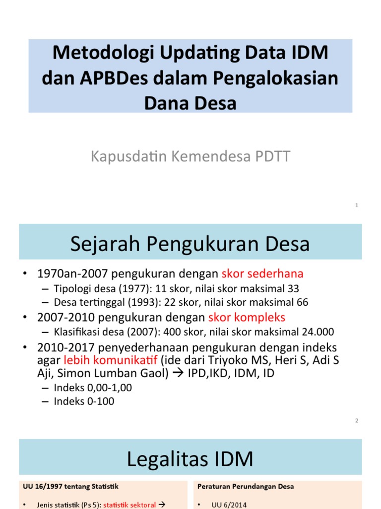 KEMENDES - Metodologi Updating Data IDM Dan APBDes Dalam Pengalokasian ...