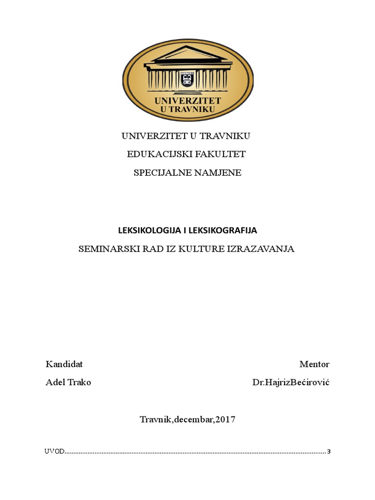 Seminarski-Leksikologija I Leksikografija - Adel Trako | PDF