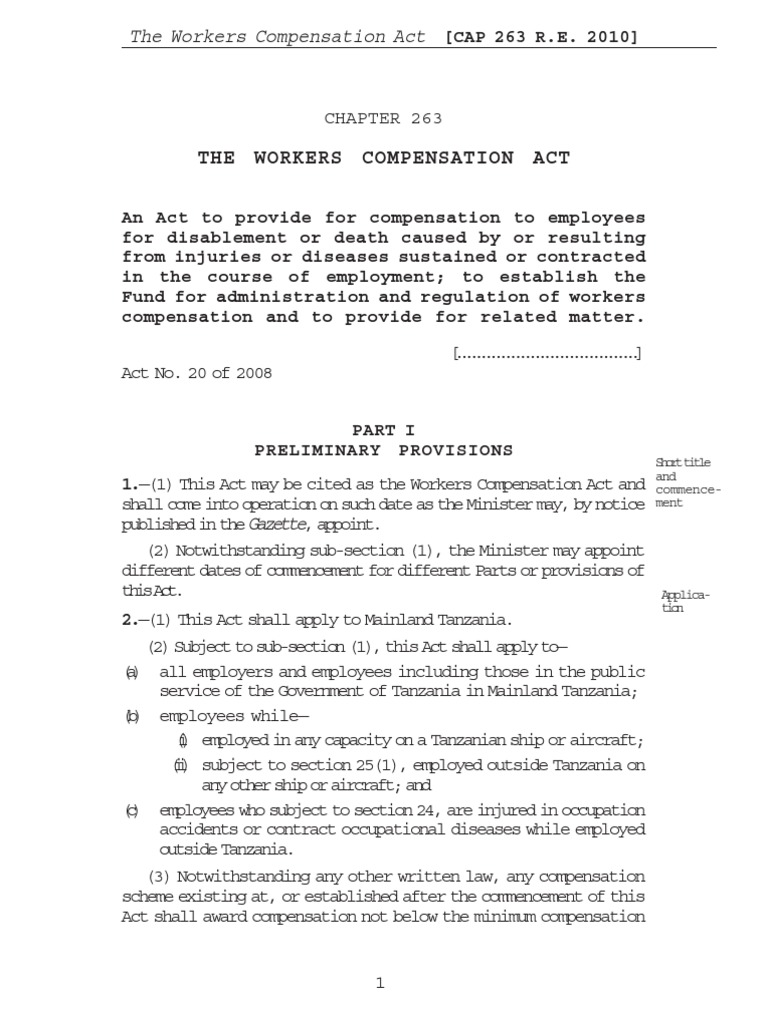 The Workers Compensation Act Chapter 263 PDF | PDF | Workers ...