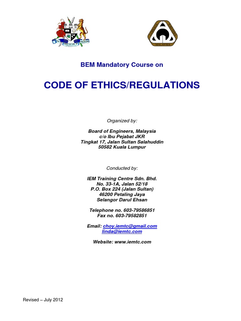 BEM Code of Ethics & Regulations - 1 | Download Free PDF | Profession | Engineering