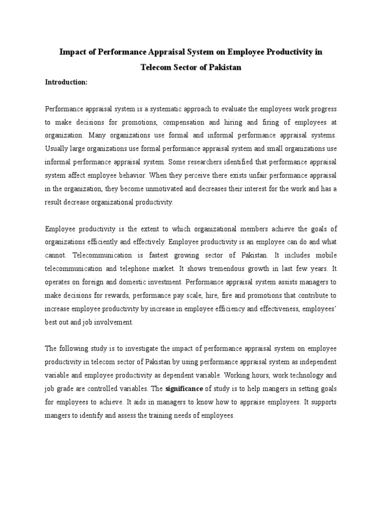 Impact of Performance Appraisal System On Employee Productivity in ...