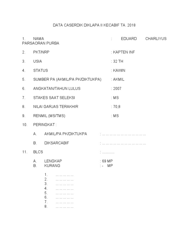 Blanko Data Caserdik Diklapa II 2018 PDF | PDF