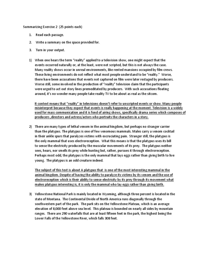 Summarizing Exercises 2 | PDF | Yellowstone National Park | Brake