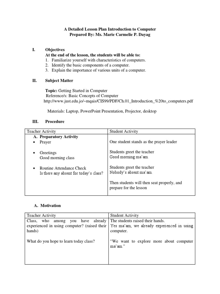 Detailed Lesson Plan in Computer | PDF | Computer Data Storage | Input/Output