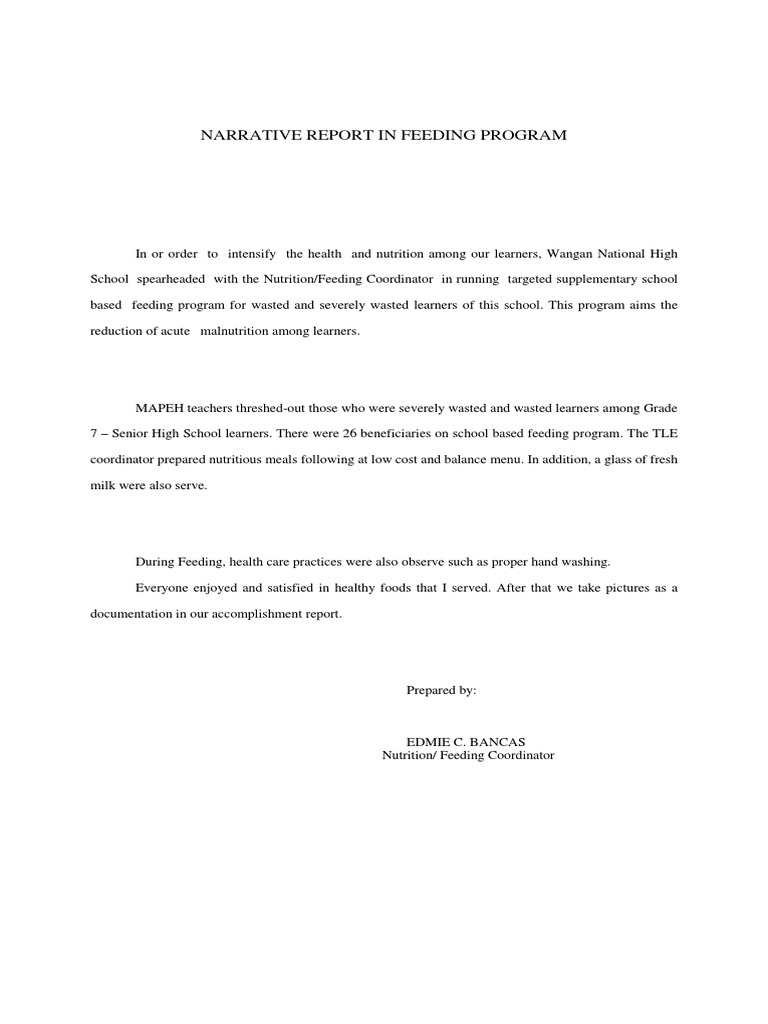Narrative Report in Feeding Program 2019 | PDF | Science & Mathematics