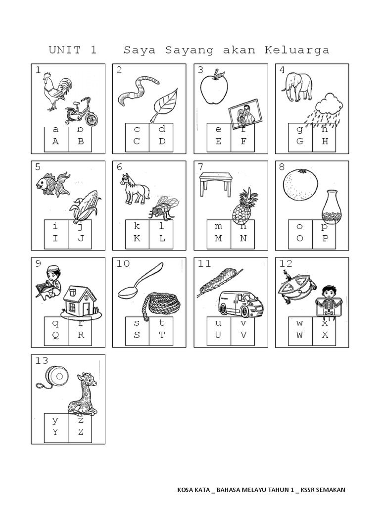 Kosa Kata Bahasa Melayu Tahun 1 KSSR Semakan Part 1 | PDF