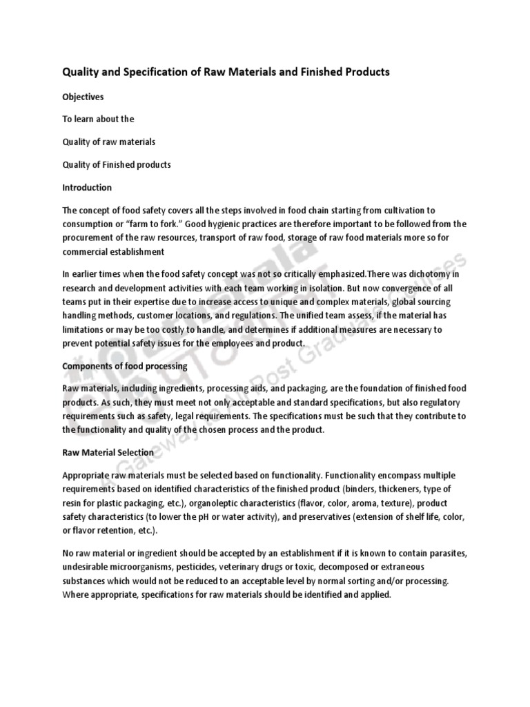 Raw Material Quality and Safety Standards | PDF | Foods | Drinking Water
