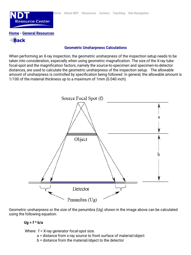 Geometric Unsharpness Formula | PDF | X Ray | Electromagnetic Radiation