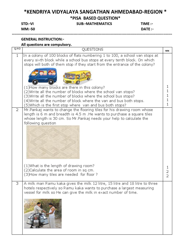 Class Vi Pisa Questions Maths | Download Free PDF | Area | Geometry