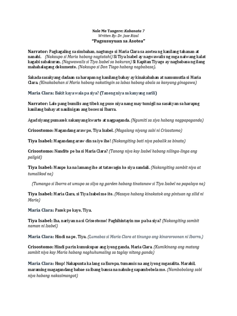 Nole Me Tangere Script Kabanata 7 Pagsusuyuan Sa Asotea | PDF