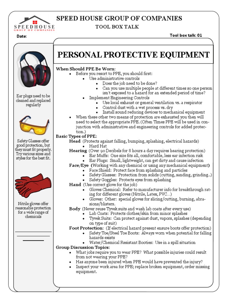 Ppe Tool Box Talk 01 | Download Free PDF | Personal Protective ...
