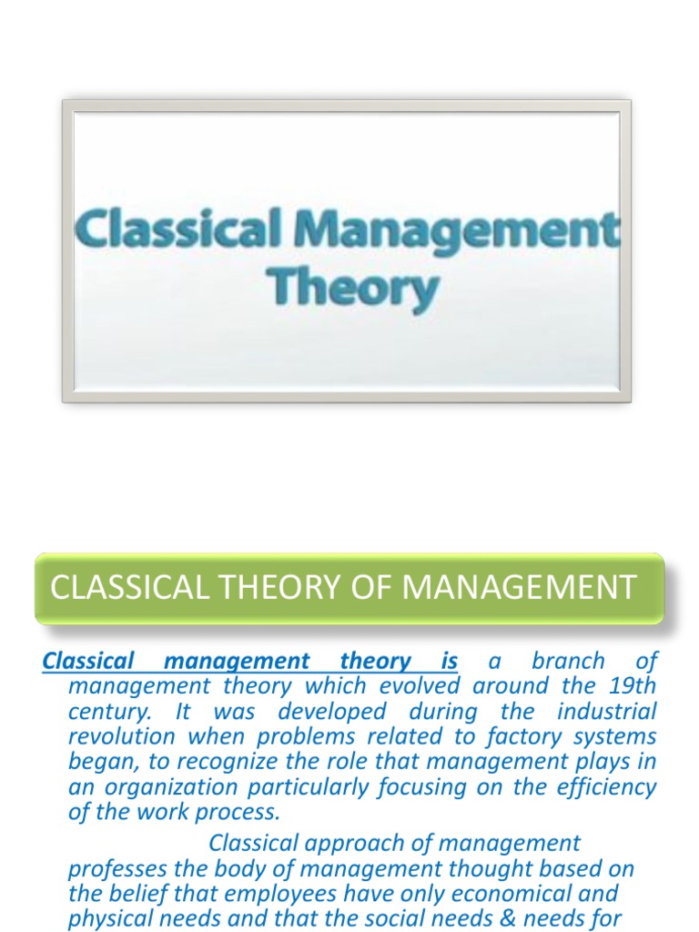 Classical Theory of Management | PDF | Bureaucracy | Motivation