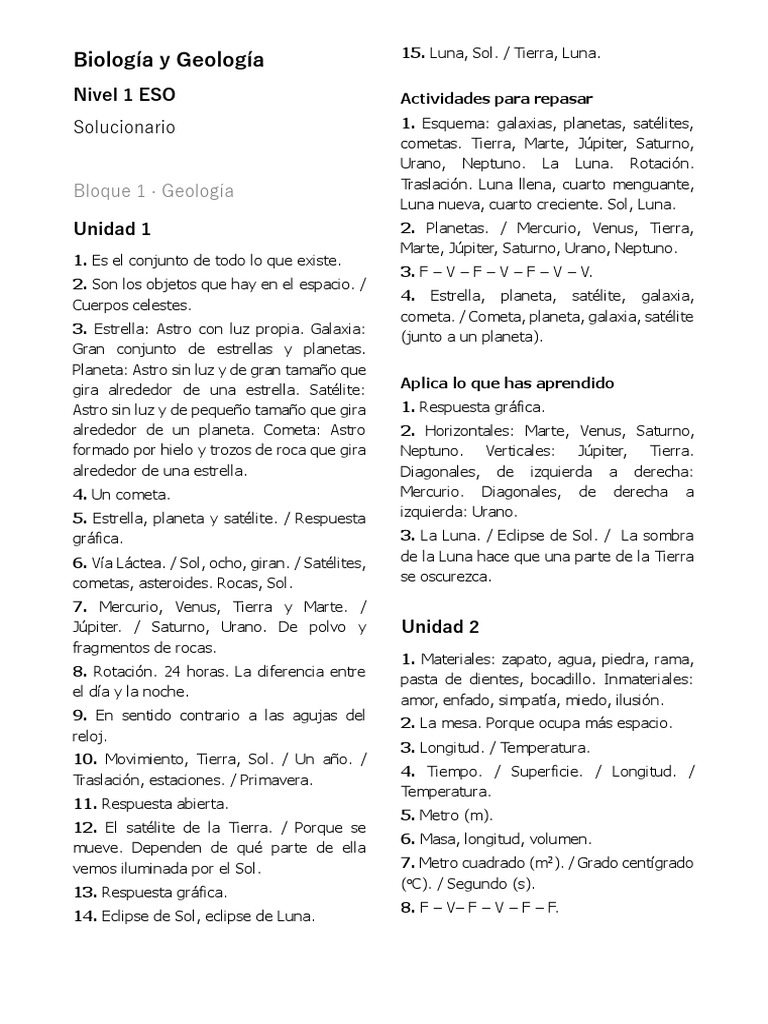 Solucionario Biologia y Geologia 1 Eso | PDF | Satélite natural | Atmósfera