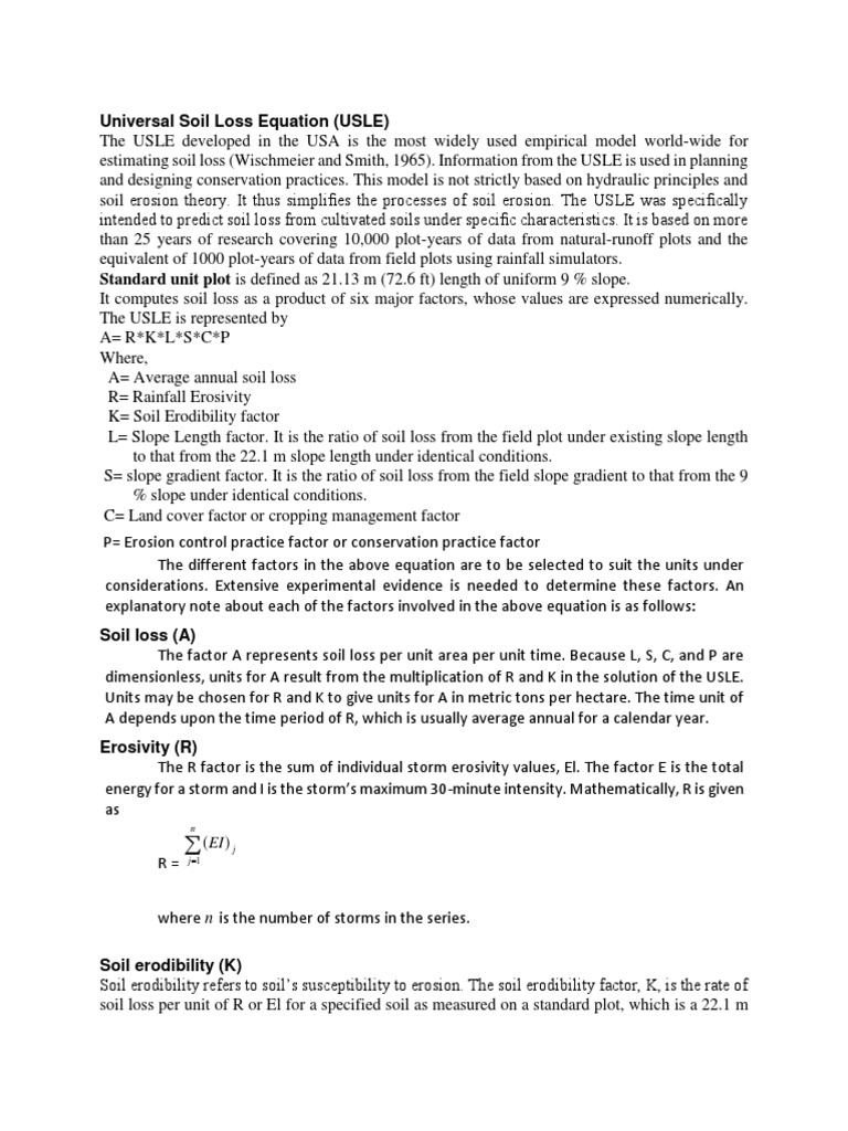 USLE Soil Loss Model Factors | PDF | Erosion | Soil