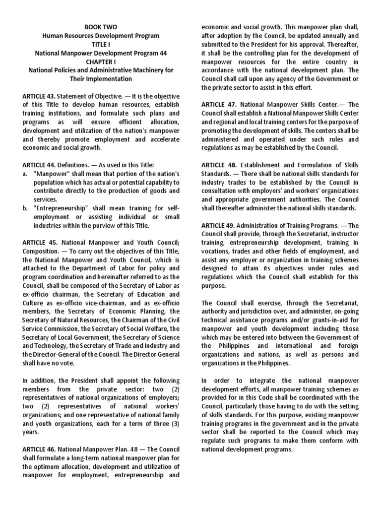 Labor Code Book II Codal | PDF | Apprenticeship | Human Resources