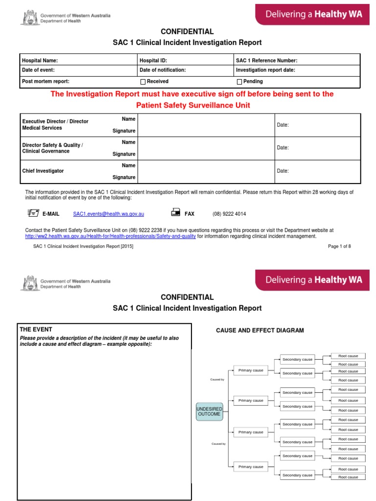 SAC 1 Clinical Incident Investigation Report | PDF | Patient Safety ...