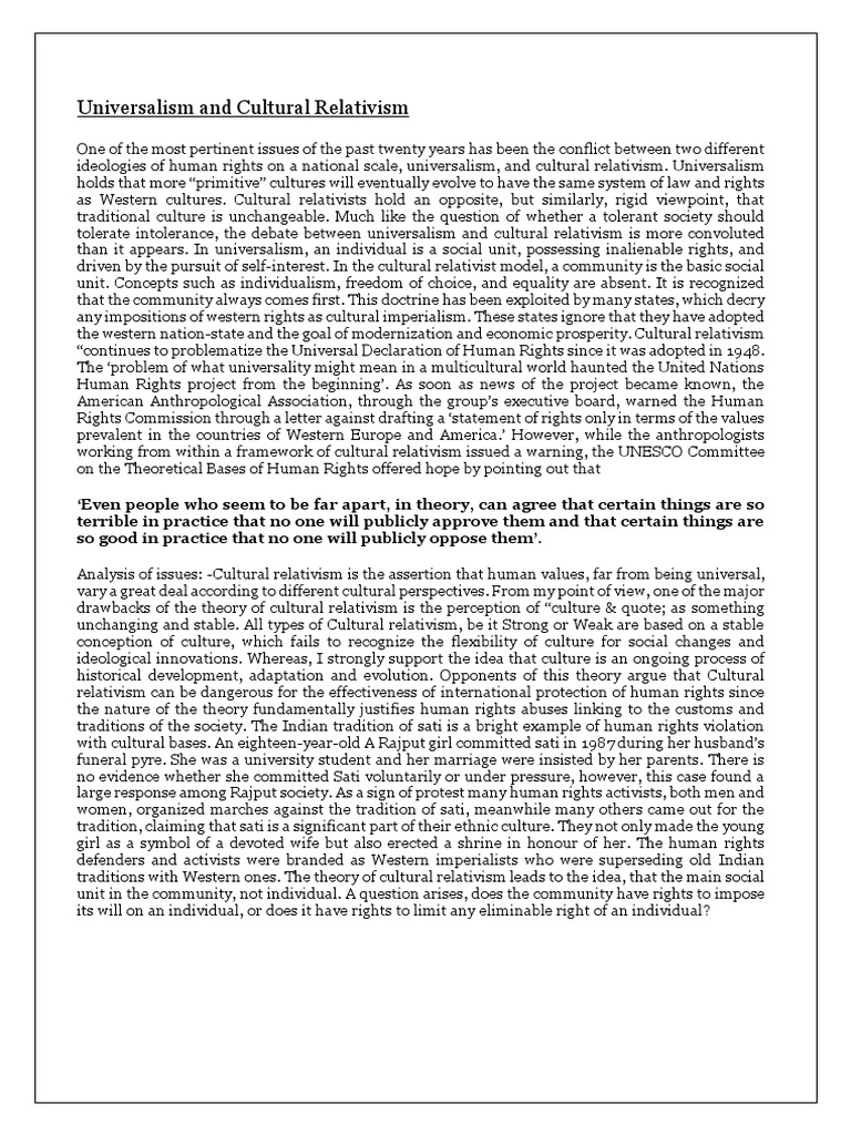 Universalism vs. Cultural Relativism in Human Rights | PDF | Relativism ...