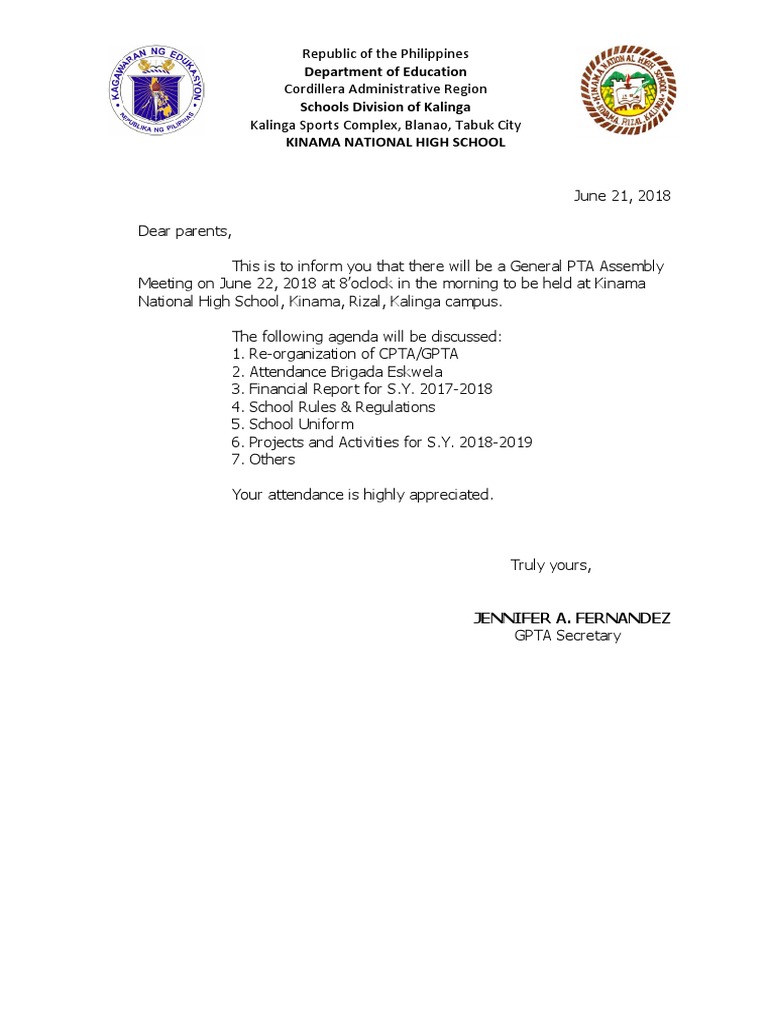 2019 Minutes & letter PTA meeting.docx | Behavior Modification | Learning